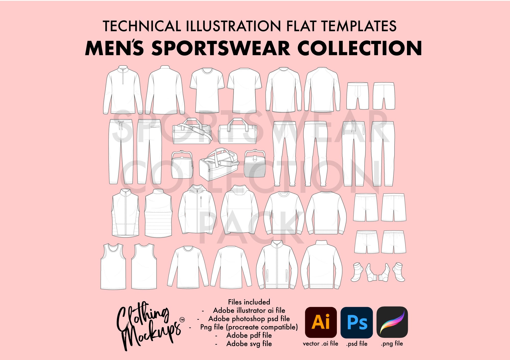 Technical Drawing Men's Sportswear Collection Illustrator Photoshop ...