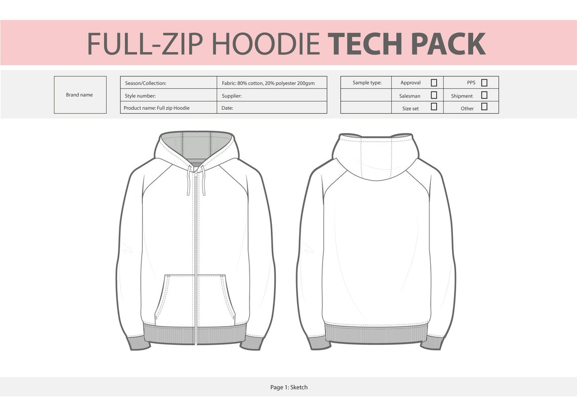 Full Zip Hoodie TECH PACK - Etsy