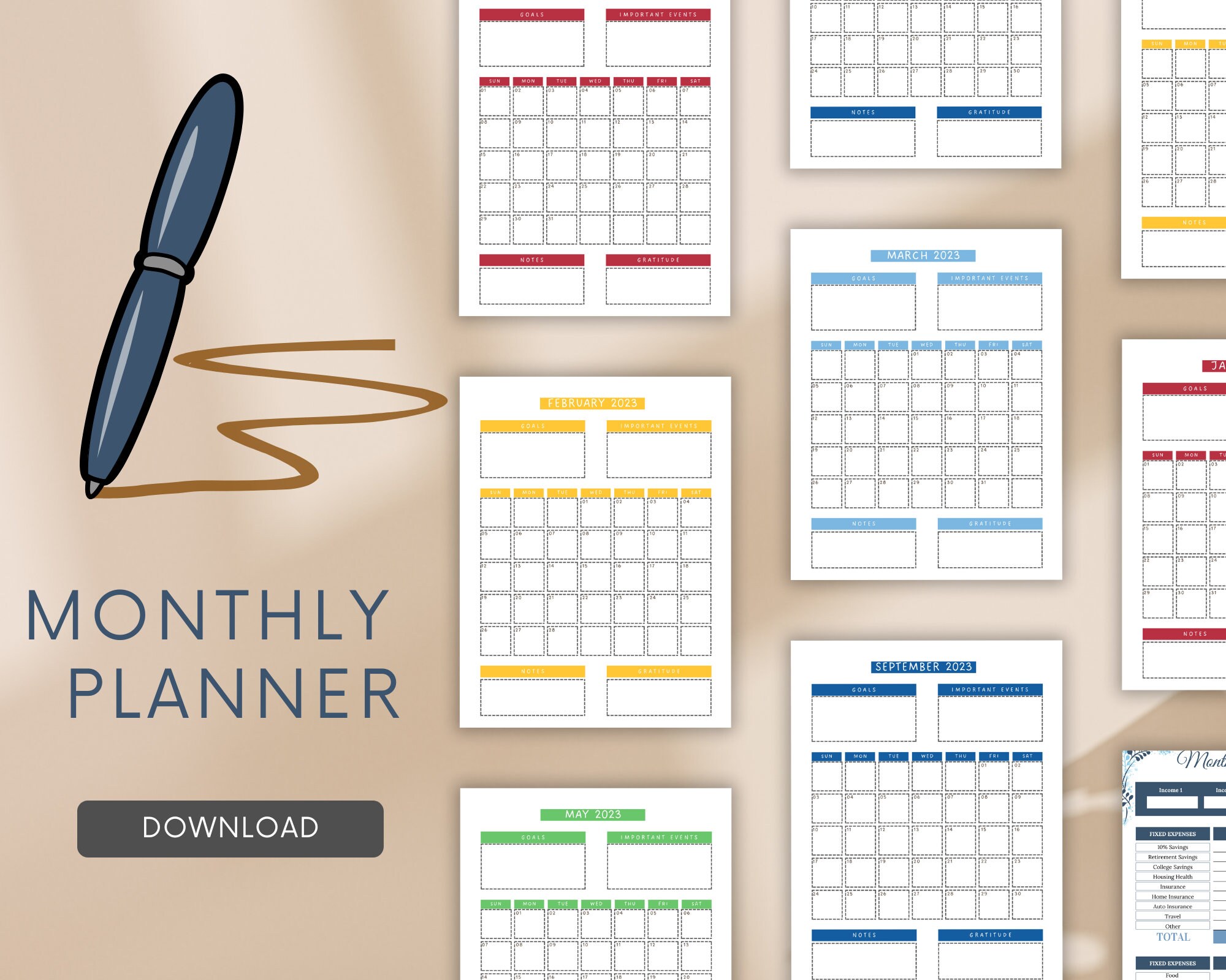 Monthly Calendar Kit, 2023, Monthly Planner Templates in 1 Bundle ...
