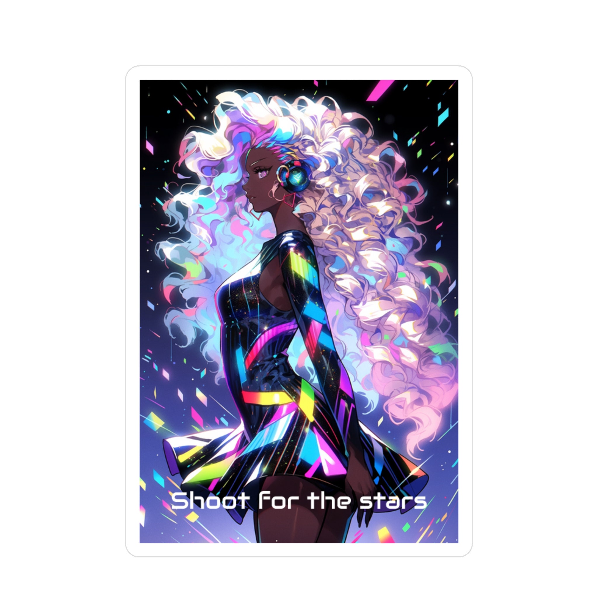 Black Anime Galaxy Girl Rainbow Sticker - Etsy