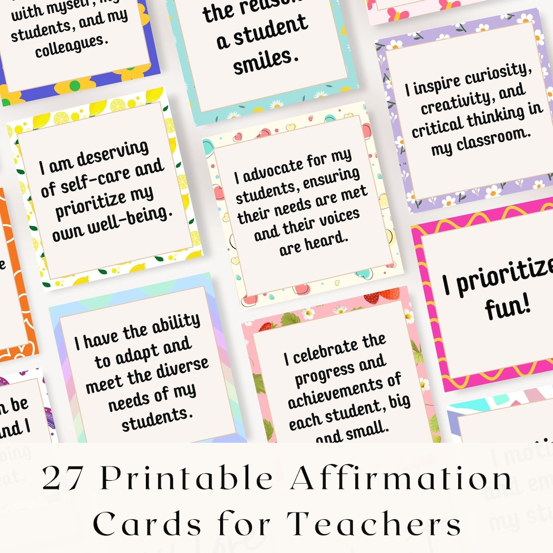 Positive Affirmation Cards for Teachers, Words of Encouragement ...