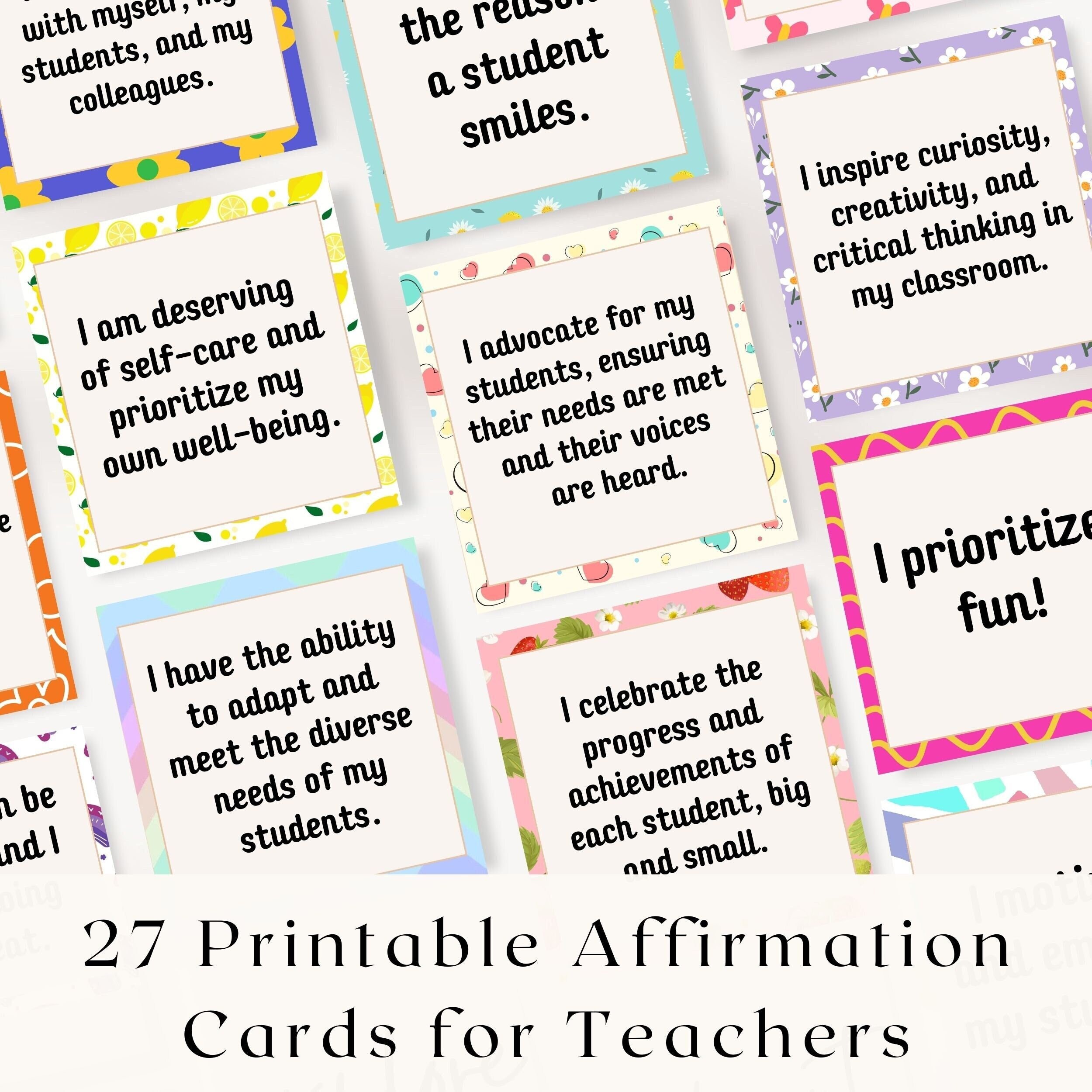 Positive Affirmation Cards for Teachers, Words of Encouragement ...