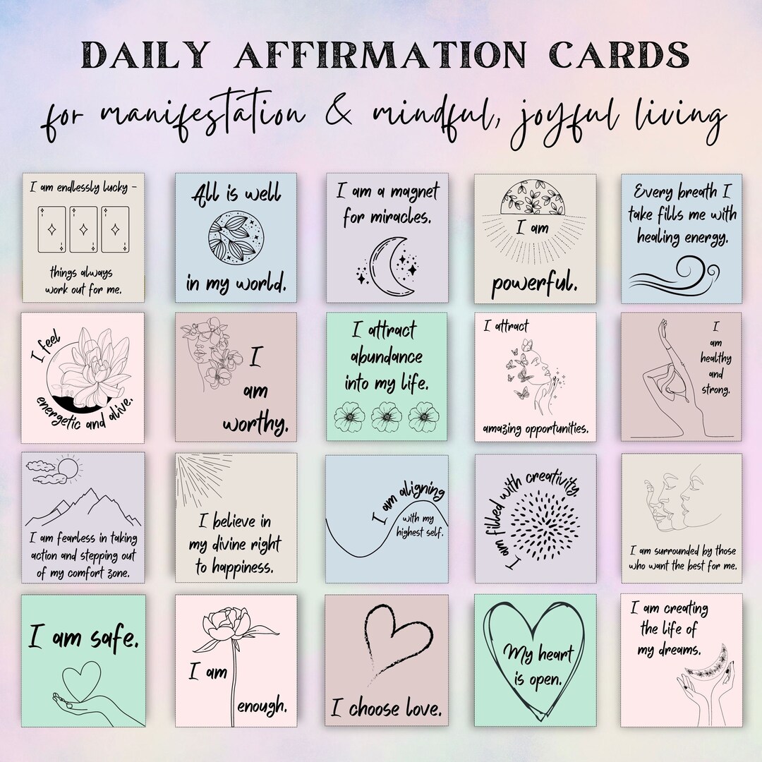 Printable Positive Affirmations Cards, Law of Attraction, Gratitude ...