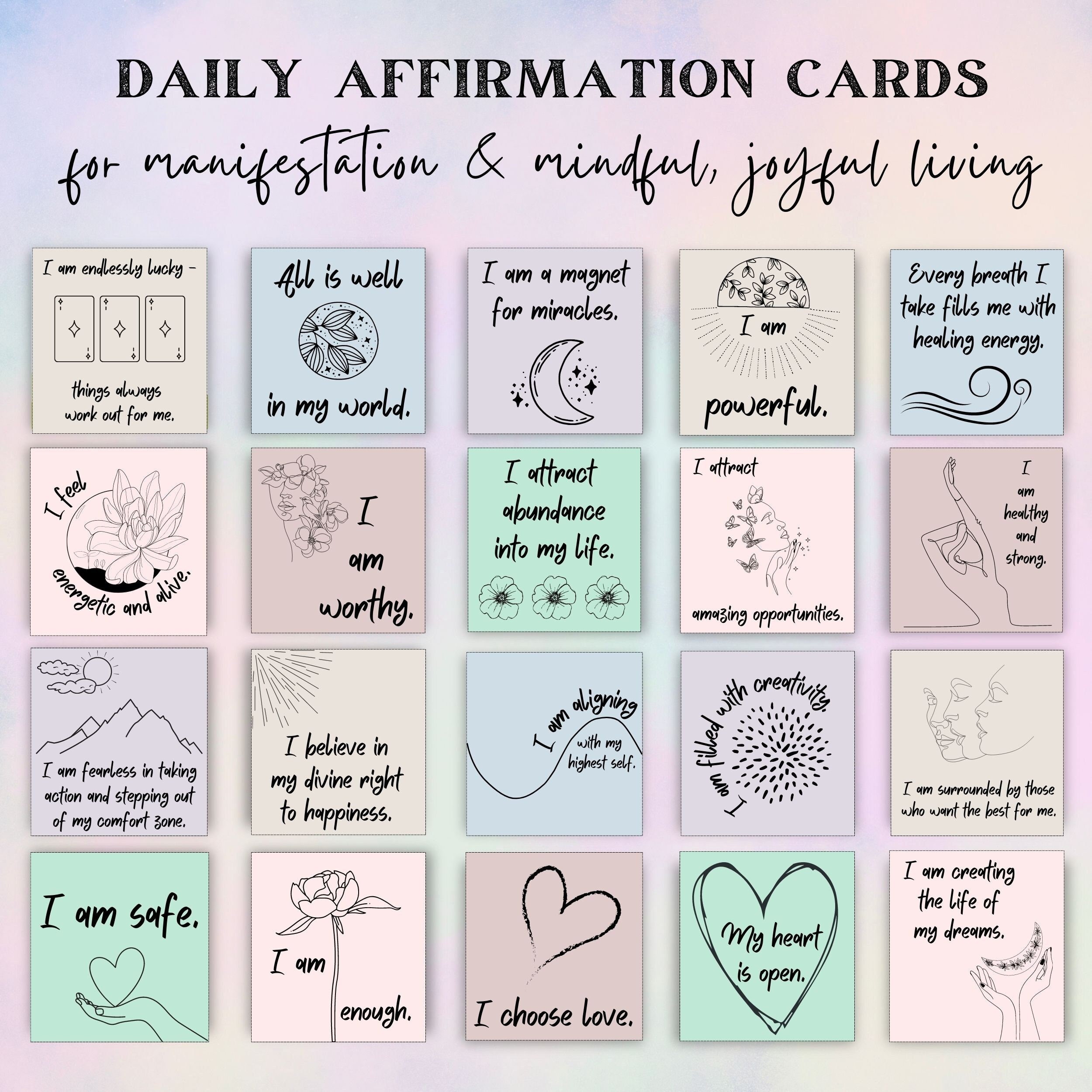 Printable Positive Affirmations Cards Law of Attraction - Etsy