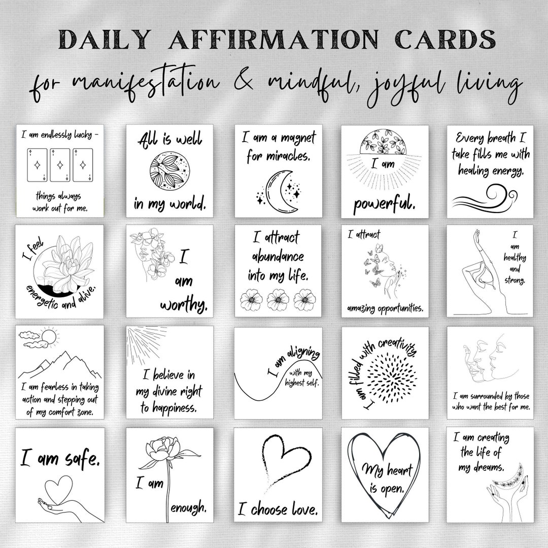 Black and White Line Art Printable Affirmation Cards, Life Coach ...