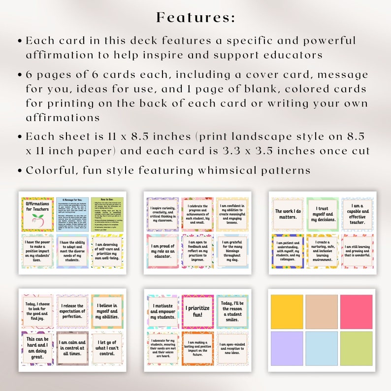 Positive Affirmation Cards for Teachers, Words of Encouragement ...