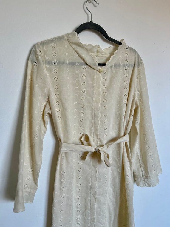 Handmade Vintage Cream Eyelet Nightgown and Robe Set:… - Gem