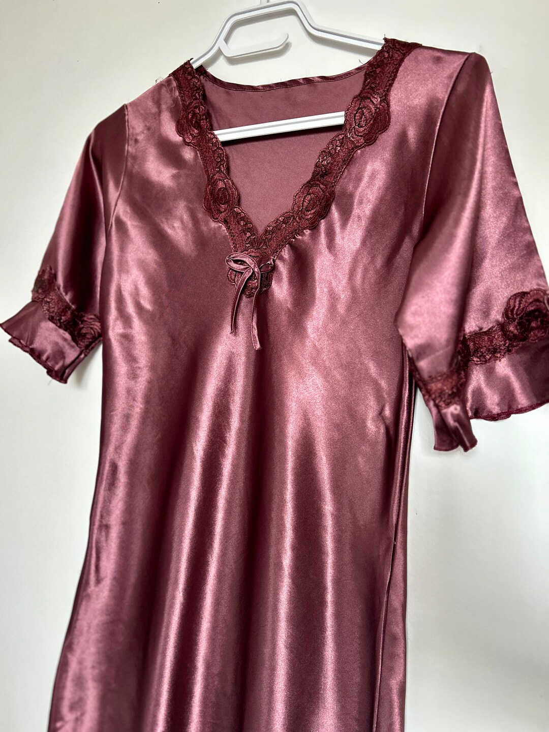 Vintage Satin Maroon Nightie: Ethereal Romance With Rosette Lace ...
