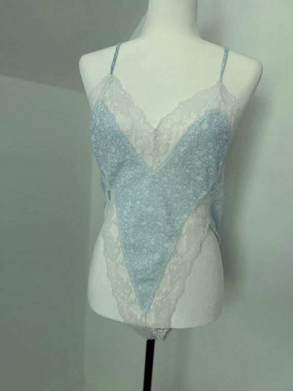Vintage High-Cut Blue Lace Bodysuit Nightie – 80s Che… - Gem