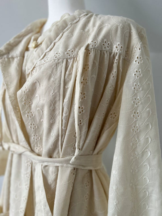 Handmade Vintage Cream Eyelet Nightgown and Robe Set:… - Gem