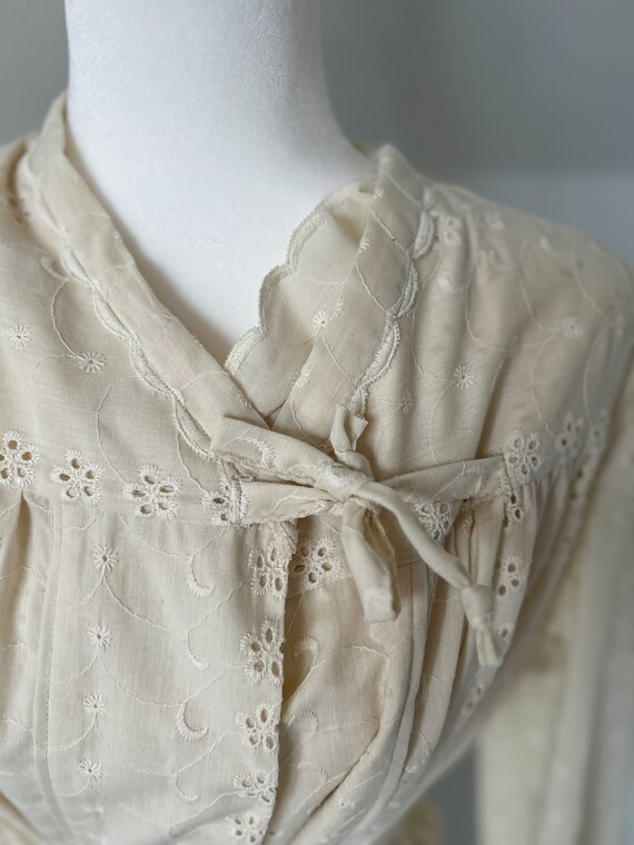 Handmade Vintage Cream Eyelet Nightgown and Robe Set:… - Gem