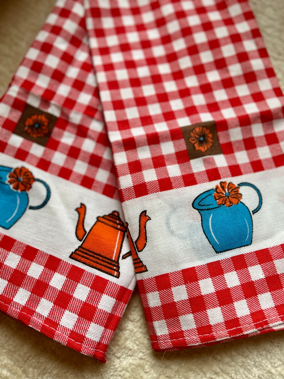 Retro Red Checkered Vintage Tea Towel Flower Power Fun With Retro Tea ...