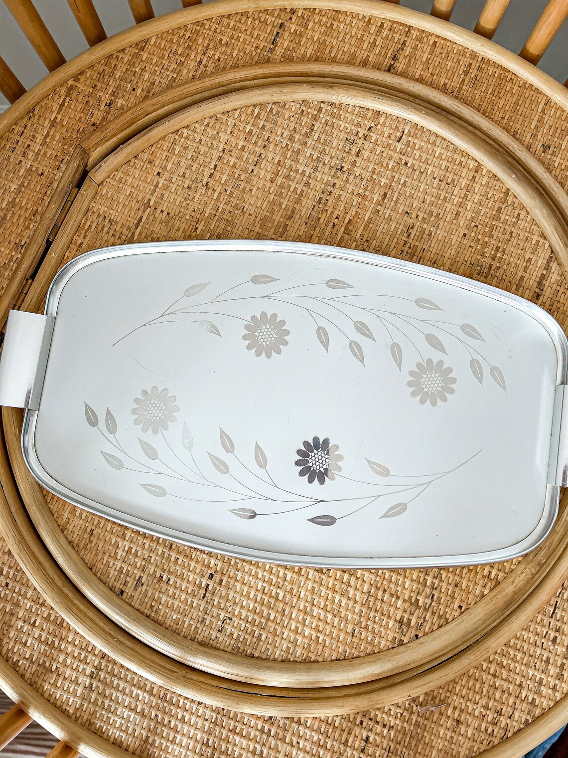 Vintage 70s Silver Tray With Flower Etchings: Add Groovy Charm to Your ...