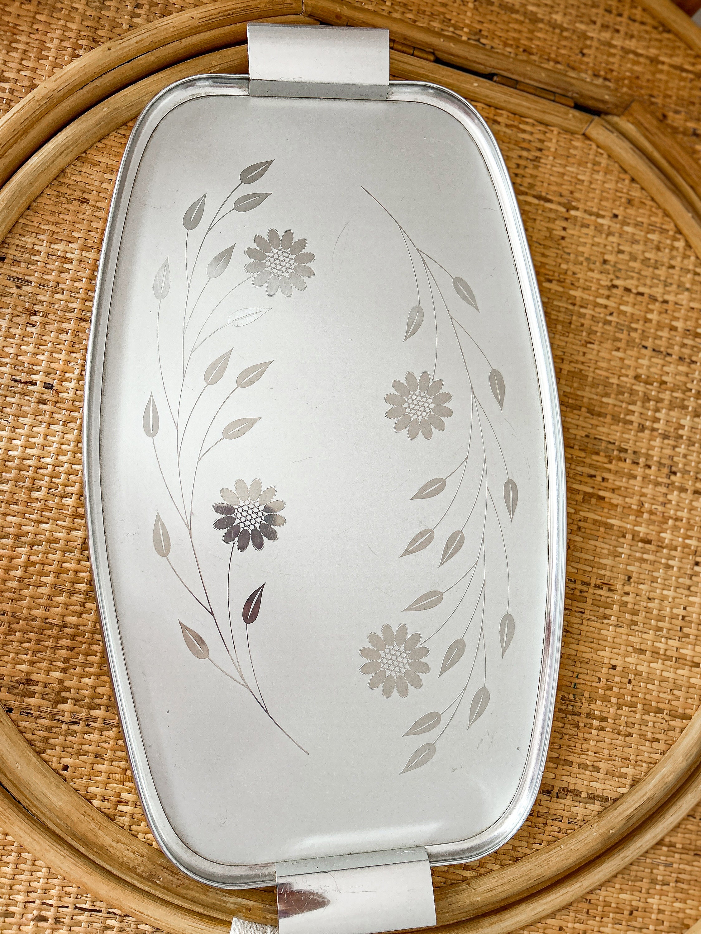 Vintage 70s Silver Tray With Flower Etchings: Add Groovy Charm to Your ...