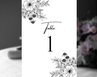 Wedding Table Numbers With Black and White Floral Design, INSTANT ...