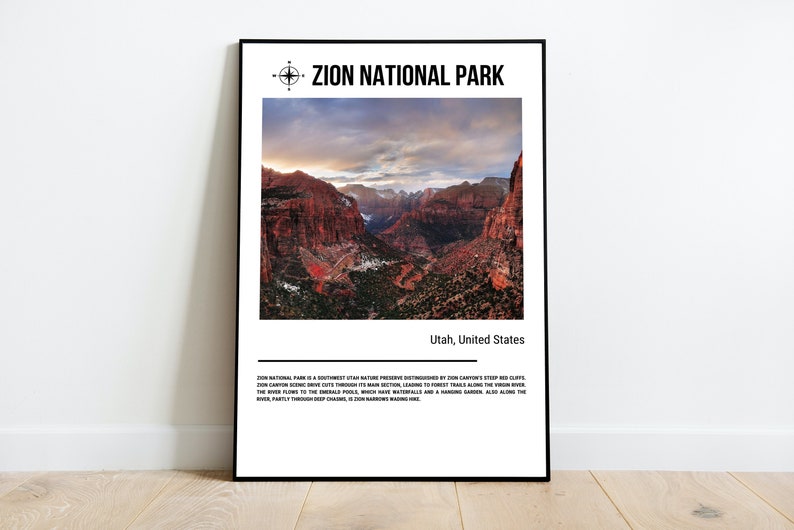 Zion National Park, Travel Poster Print, Vintage Travel Wall Decor ...