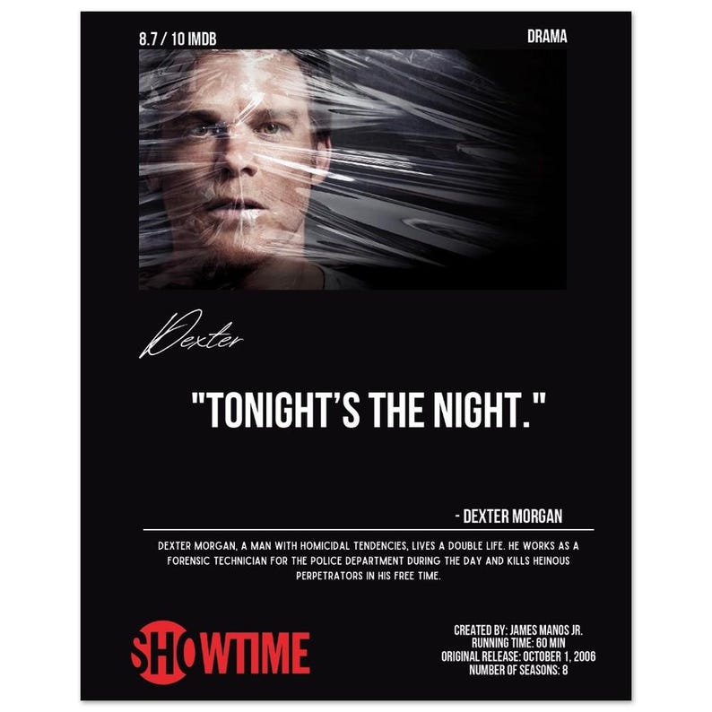 Dexter Tv Wall Art | Modern Poster | Minimalist Movie Poster | Vintage ...