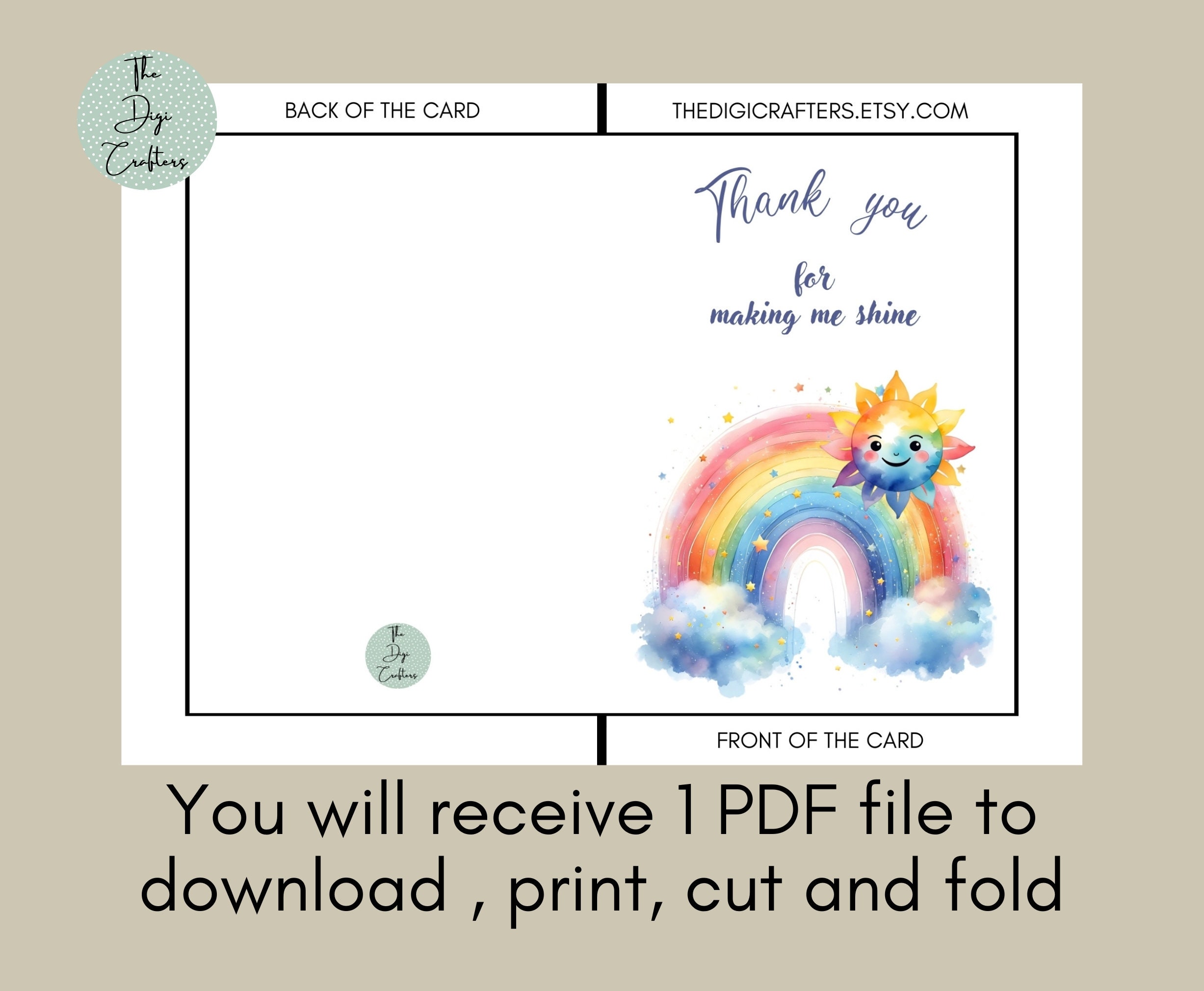 Printable Teachers Card. Instant Download. 7 X 5 Inch Thank You Card ...