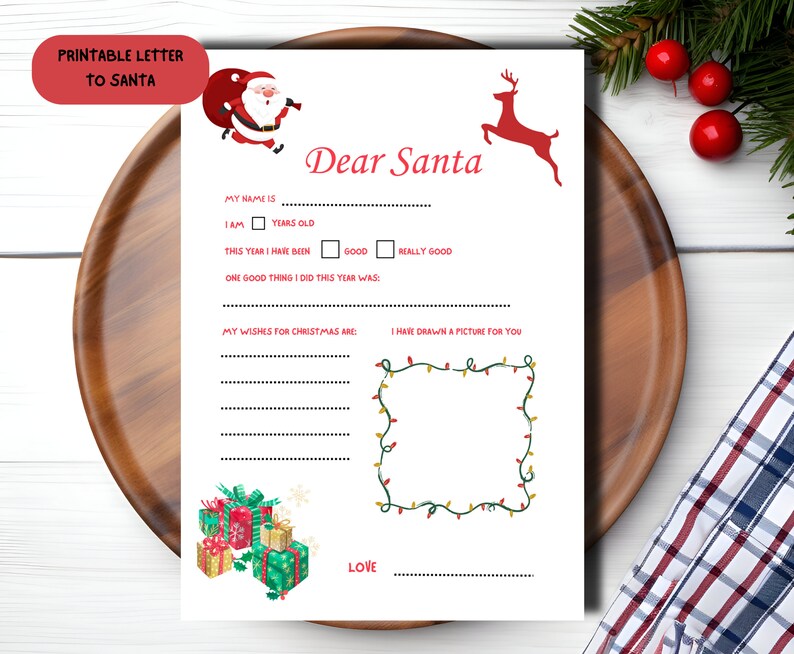 Letter for Santa. Printable Letter for Santa. Instant Download. Print ...