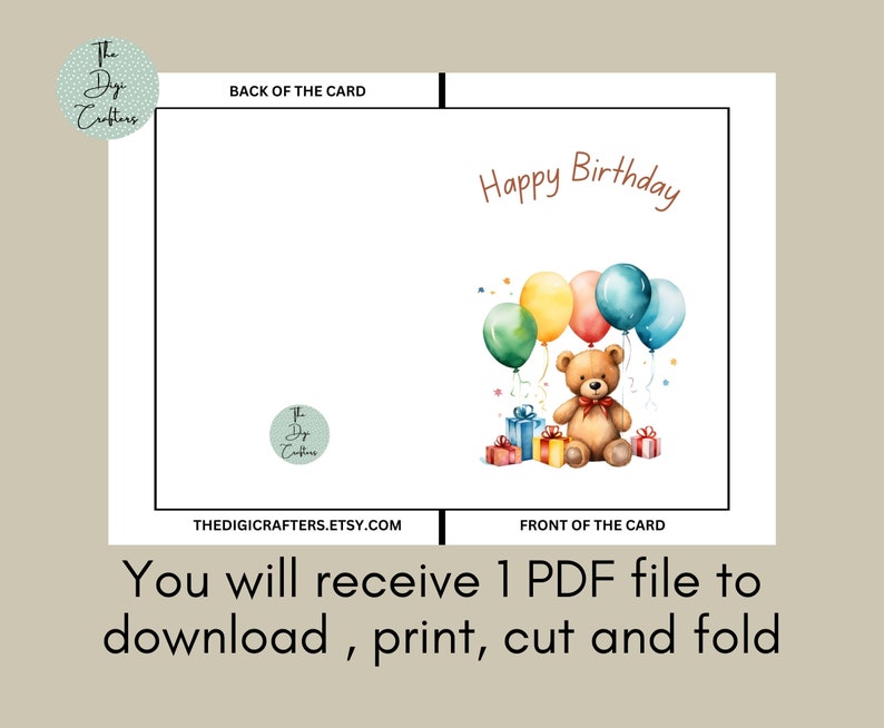 Printable Birthday Greeting Card. Instant Download. 7 X 5 Inch Happy ...