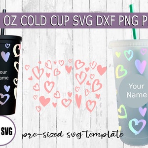 Heart Cold Cup Svg, Hearts Cold Cup Svg, Valentine Cup SVG, 24oz Cold ...