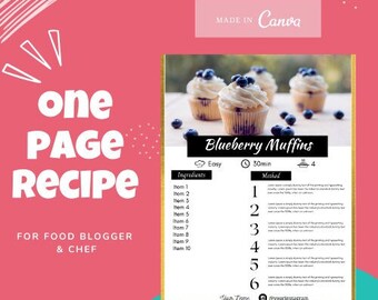 Editable Recipe Card, One Single Page Recipe Template, Printable Recipe ...