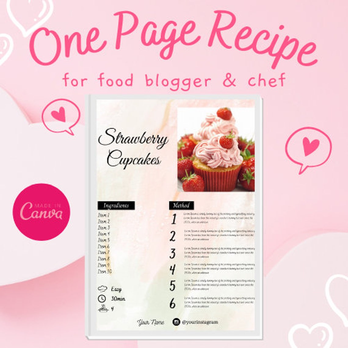 Editable Recipe Card, One Single Page Recipe Template, Printable Recipe ...