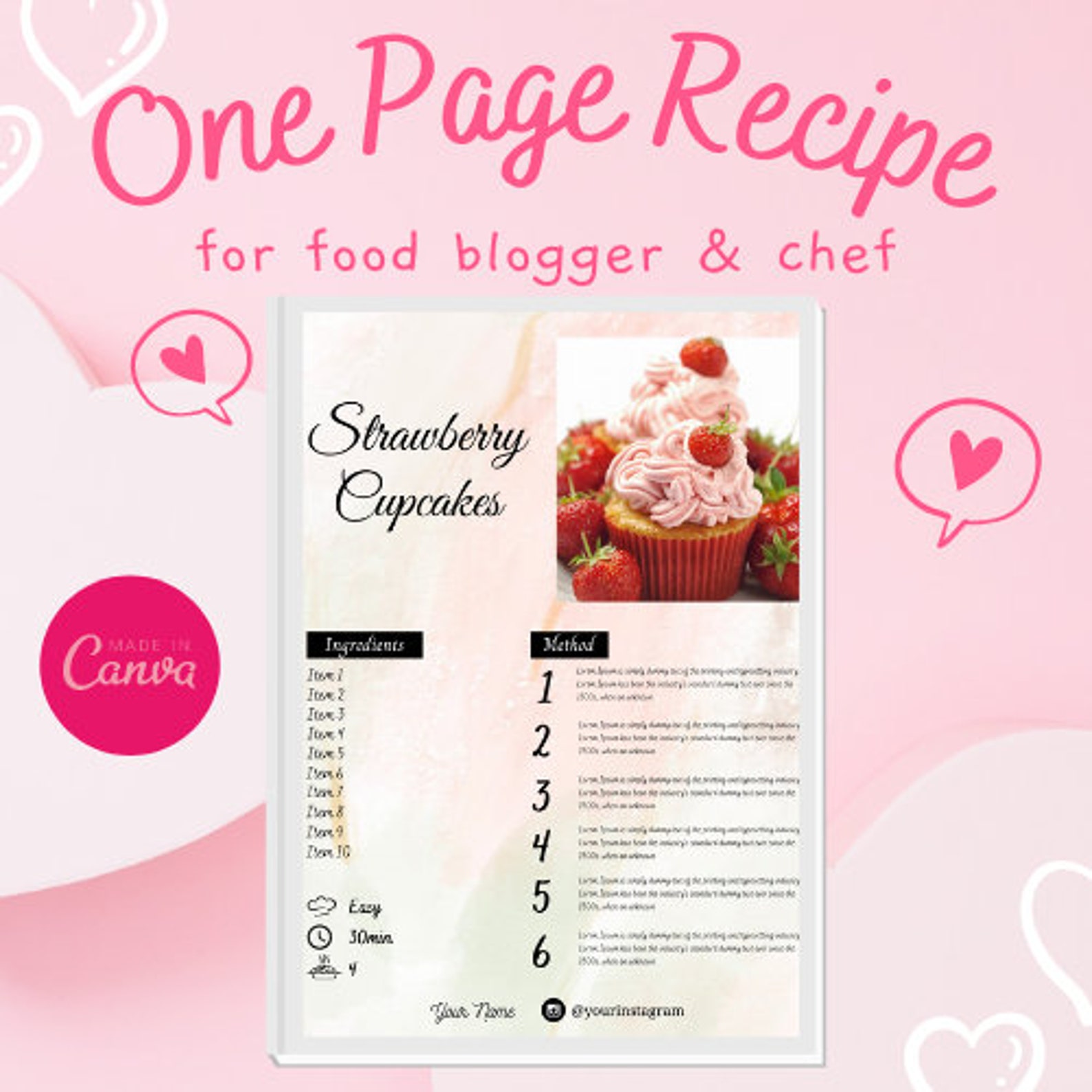 Editable Recipe Card, One Single Page Recipe Template, Printable Recipe ...