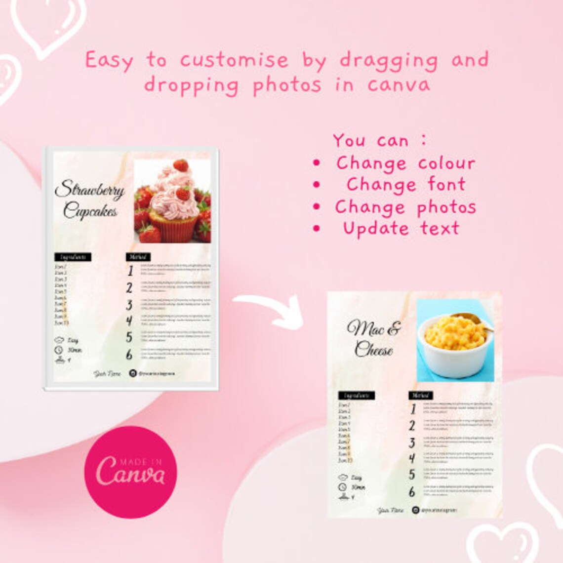 Editable Recipe Card, One Single Page Recipe Template, Printable Recipe ...