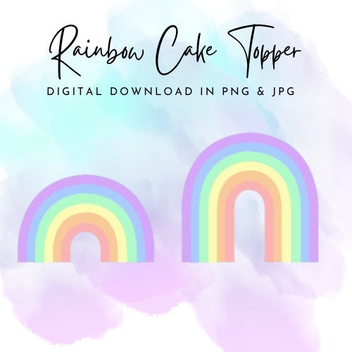 Tall High Pastel Rainbow Cake Topper,colorful Rainbow, Kids,birthday ...