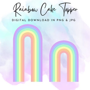 Tall High Pastel Rainbow Cake Topper,colorful Rainbow, Kids,birthday ...
