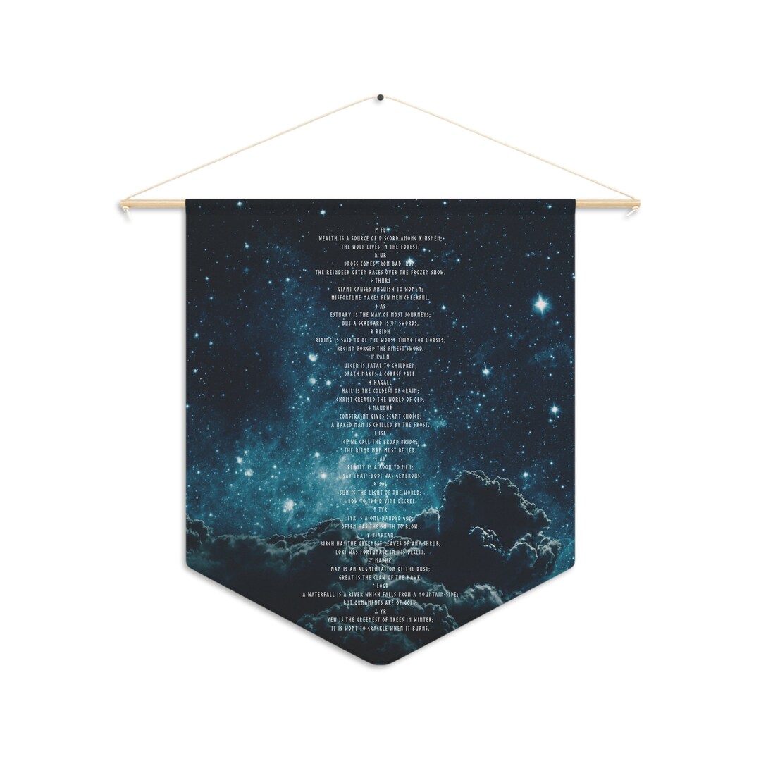 Old Norse Rune Poem Pennant, Night Sky Wall Hanging With Rune Poem - Etsy