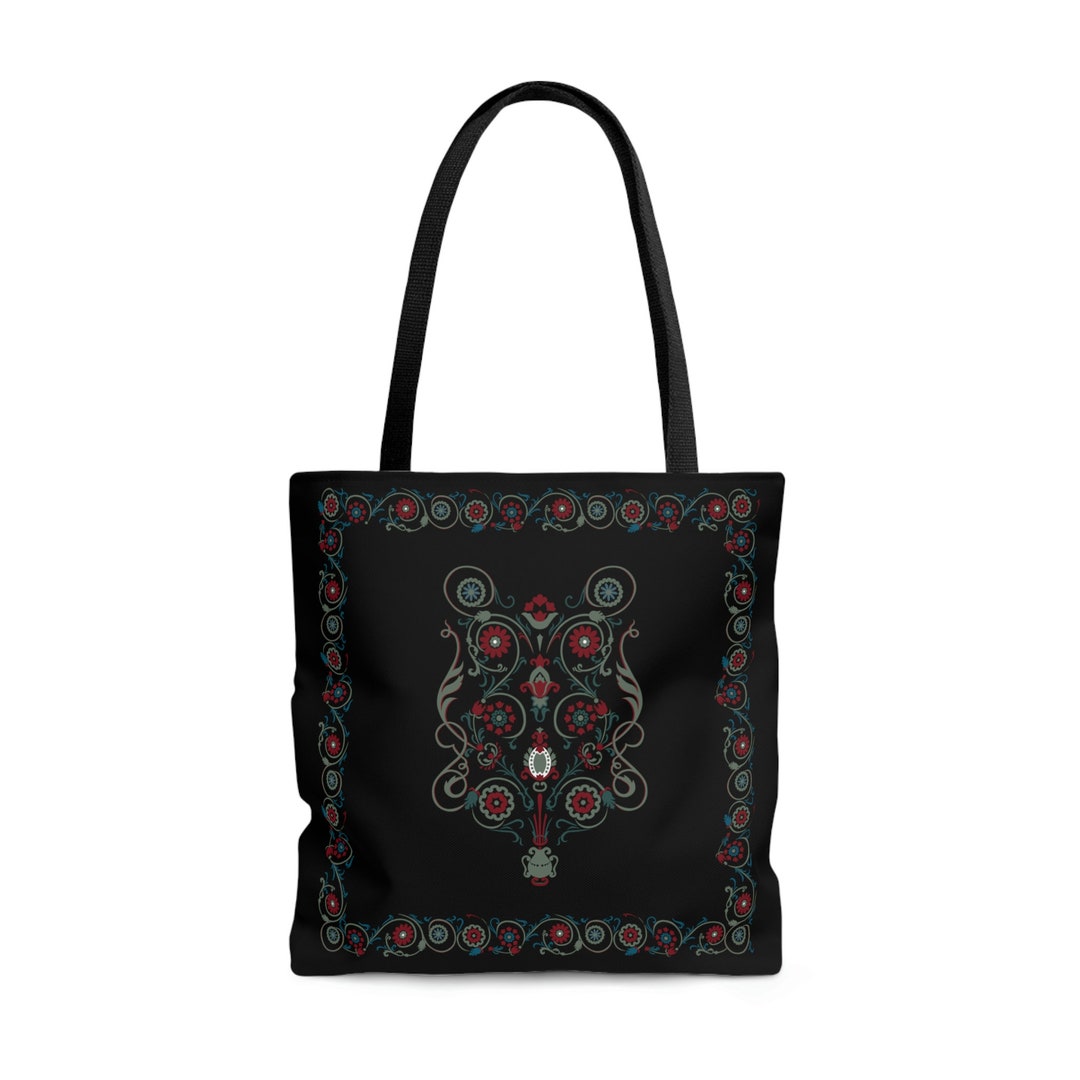 Black Slavic Folk Art Tote Bag: Durable Polyester Shopping Bag - Etsy