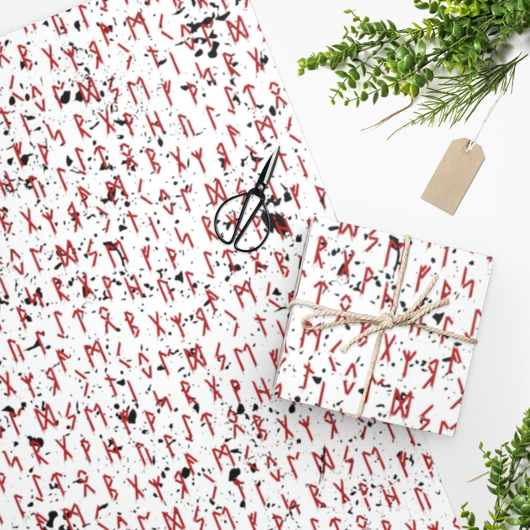 Paint Splatter Rune Wrapping Paper, Elder Futhark Black, Red and White ...