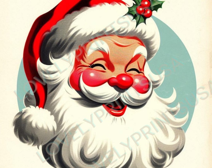 Vintage Santa With Rosy Cheeks PNG, 1950s Vintage Printable Christmas ...