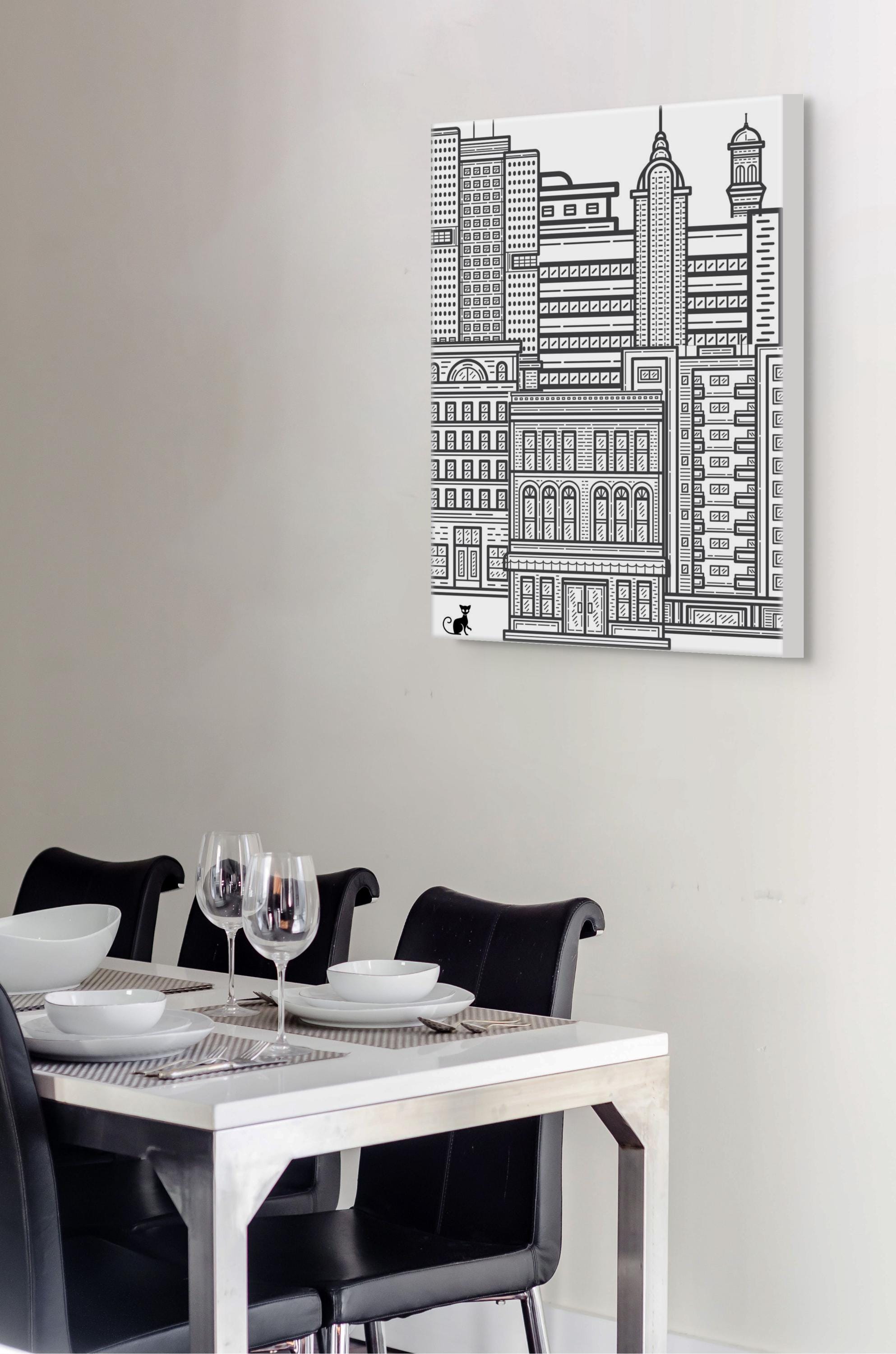 Black and White Cityscape Skyline Illustration Printable Wall Art Decor ...