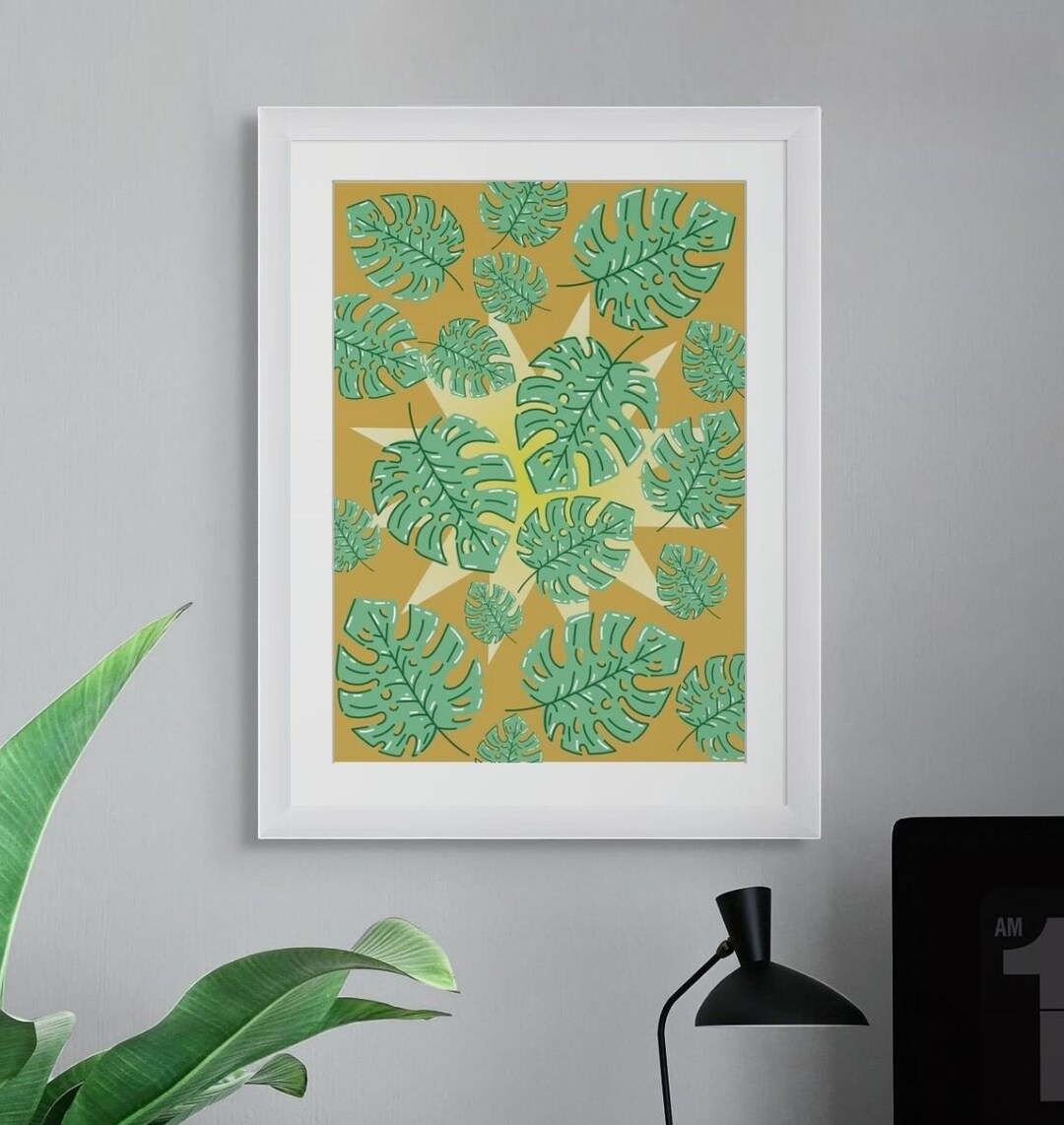 Palm Leaves Pow Illustration Printable Wall Art Decor Poster Portrait ...