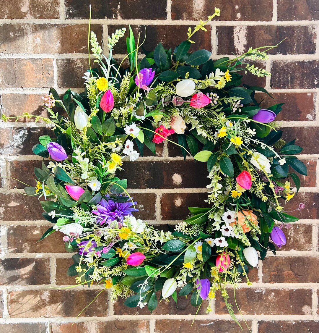 Spring Wreath for Front Door With Tulips, Spring Easter Wreath With ...