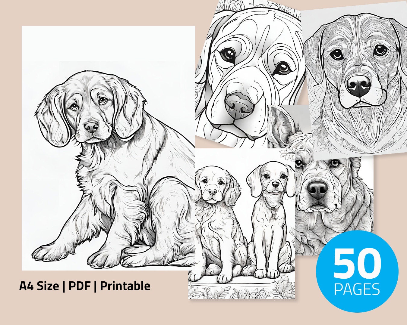 50 Dog Coloring Pages Adult Coloring Pages Stress Relieve Art Therapy ...