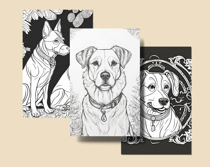 50 Dog Coloring Pages Adult Coloring Pages Stress Relieve Art Therapy ...