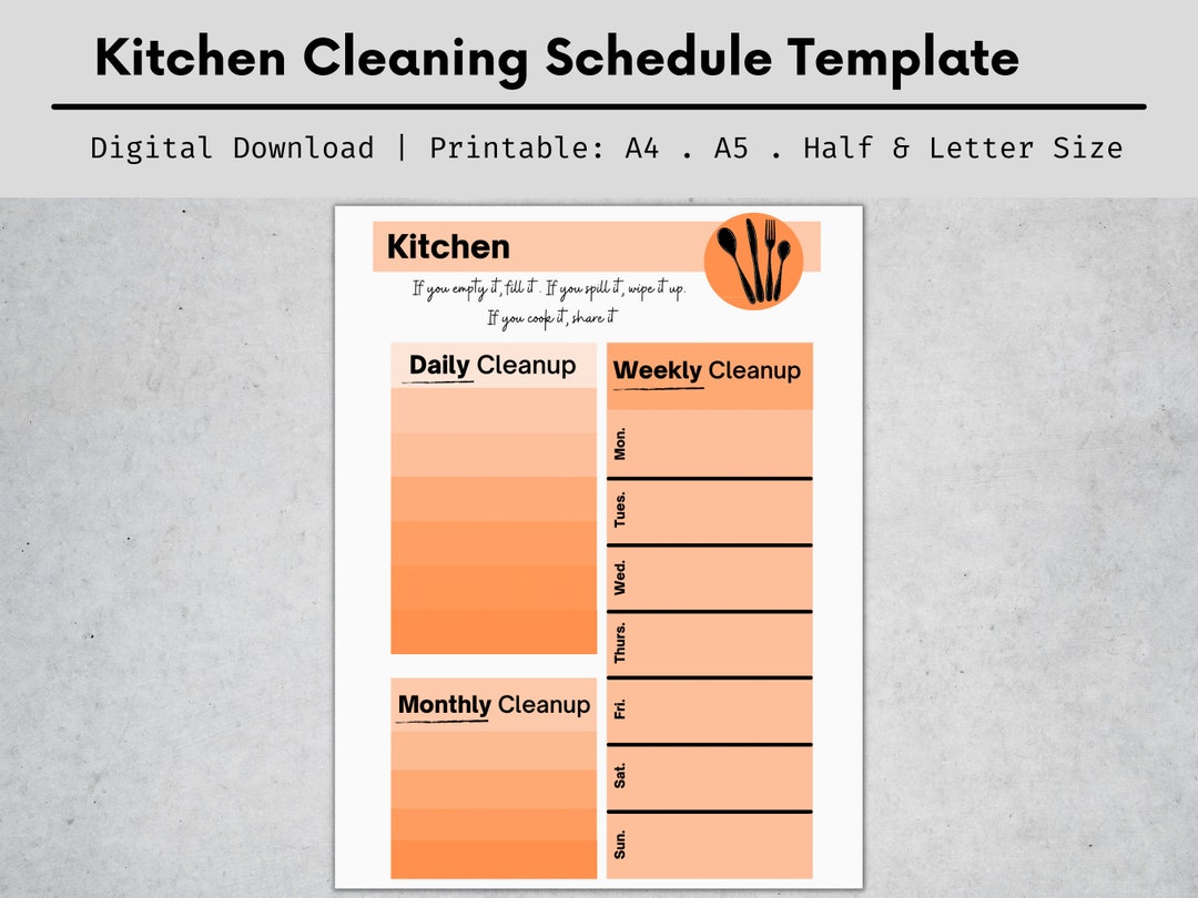 Cleaning Schedule Printable, Kitchen Cleaning, Cleaning List - Etsy