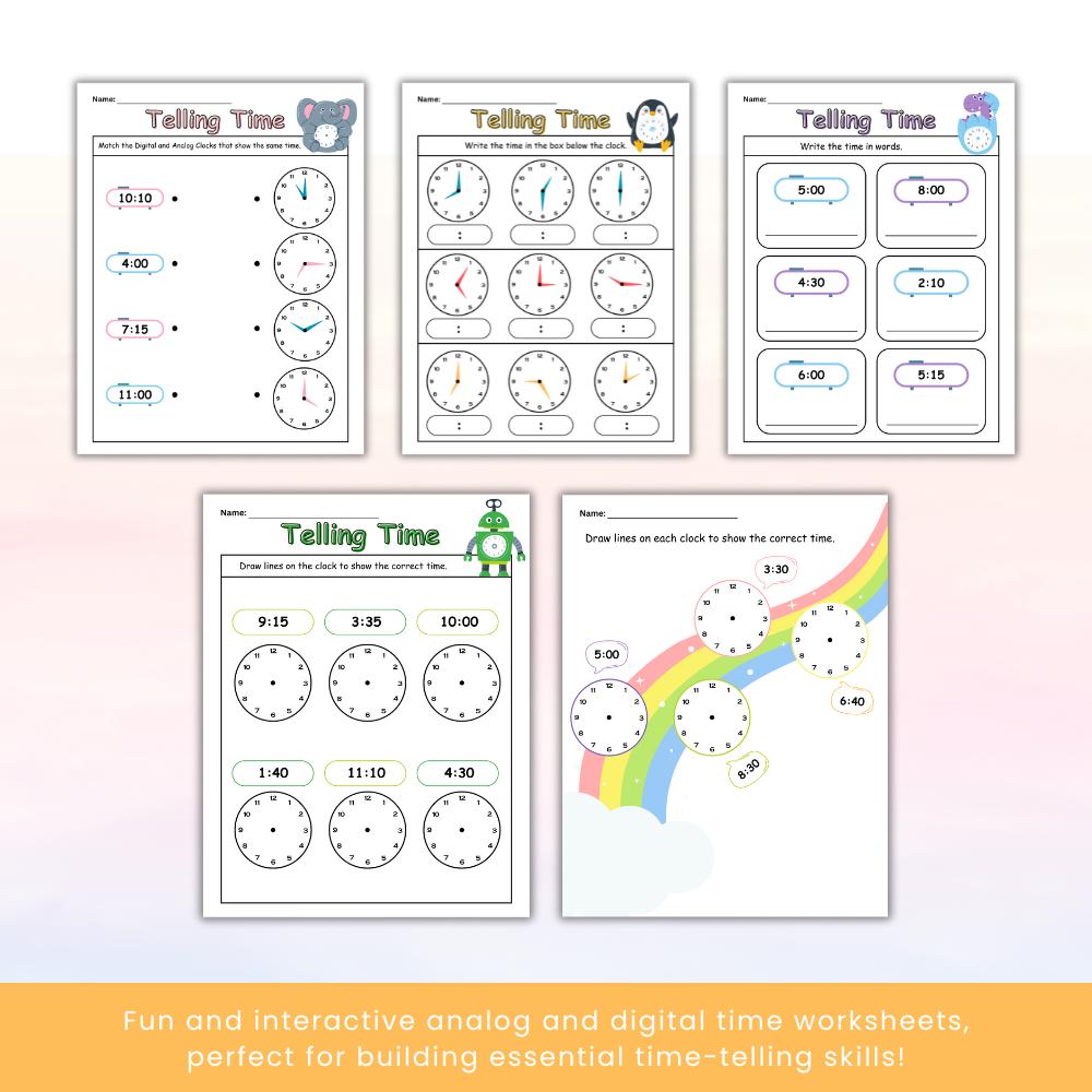 Telling Time Worksheets (analog and Digital) - Etsy