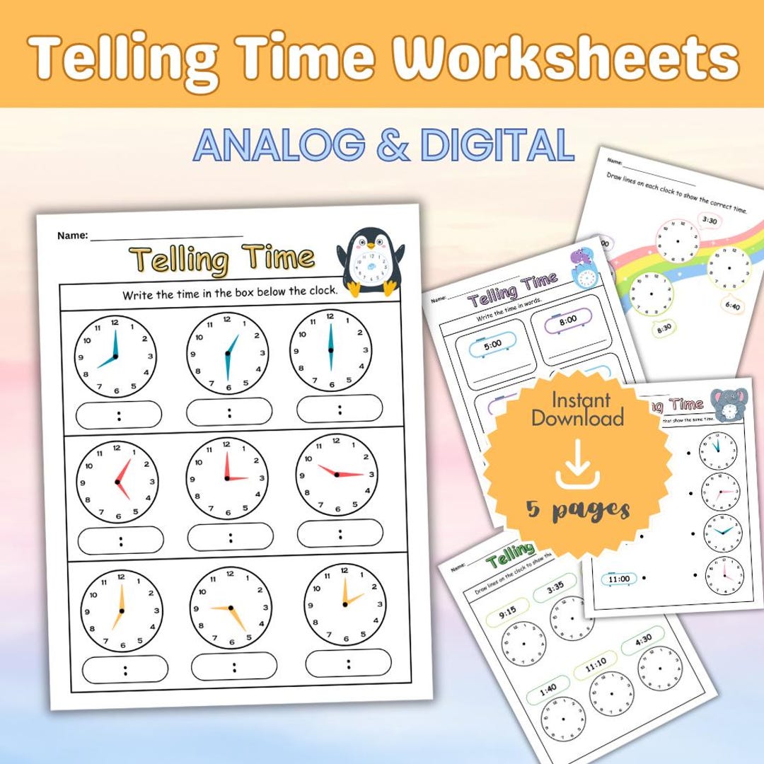 Telling Time Worksheets (analog and Digital) - Etsy