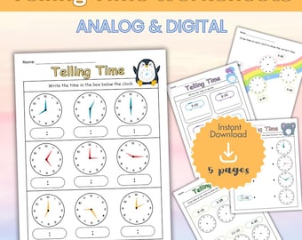 Telling the Time Worksheets Digital and Analog Clocks Included ...