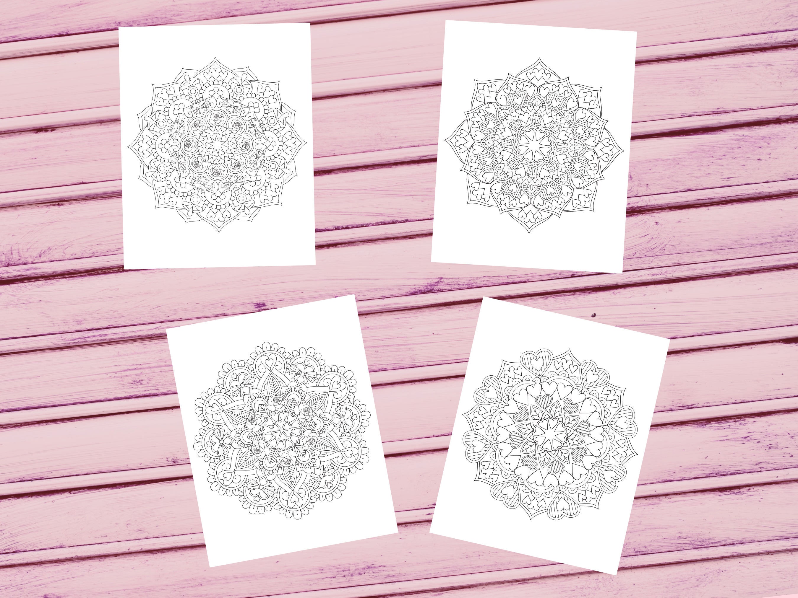 Valentine's Day Mandala Coloring Pages - Etsy