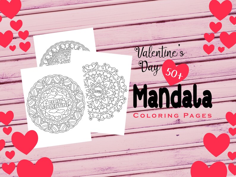 Valentine's Day Mandala Coloring Pages - Etsy