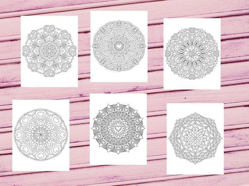 Valentine's Day Mandala Coloring Pages - Etsy