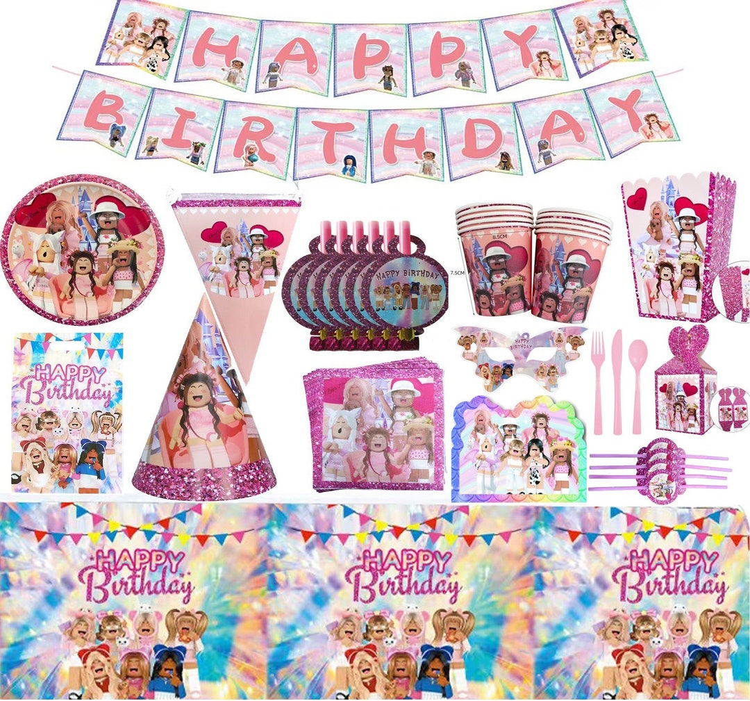 Pink Roblox Birthday Party Decoration Set | Pink Roblox Game Tableware ...