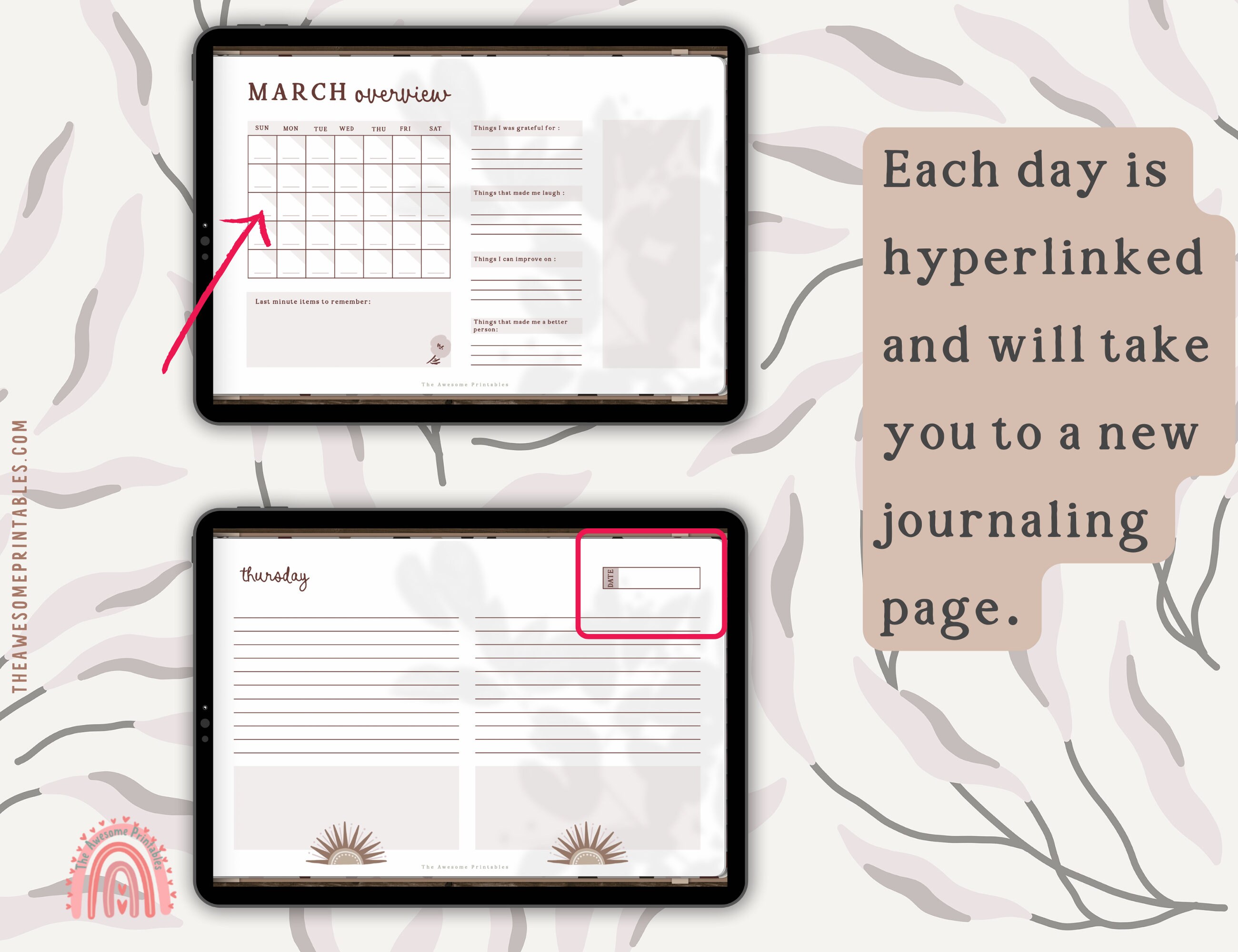 Undated Digital Journal for iPad Minimalistic Design Monthy Hyperlinked ...