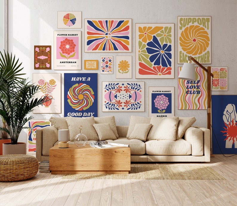 Retro Groovy Wall Art Set of 20 Groovy Flowers Gallery - Etsy